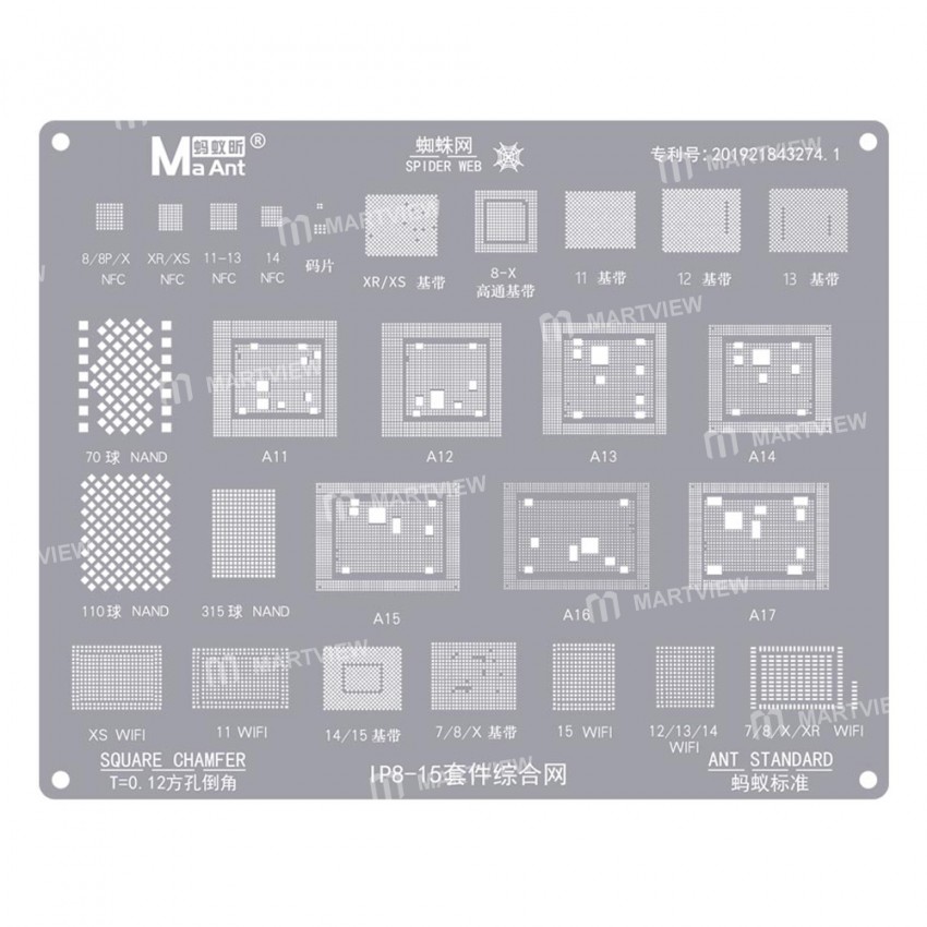 MaAnt WiFi / Baseband / CPU / NFC Comprehensive BGA Reballing Stencil for iPhone 8 to 15Pro Max ...