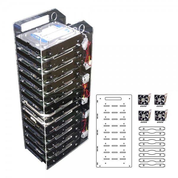Transparent Acrylic Hard Disk Rack with 4 Fans -10 Bays - Martview