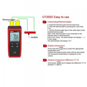 UNI-T UT320D Mini-contact Dual-channel K / J Thermocouple Thermometer ...